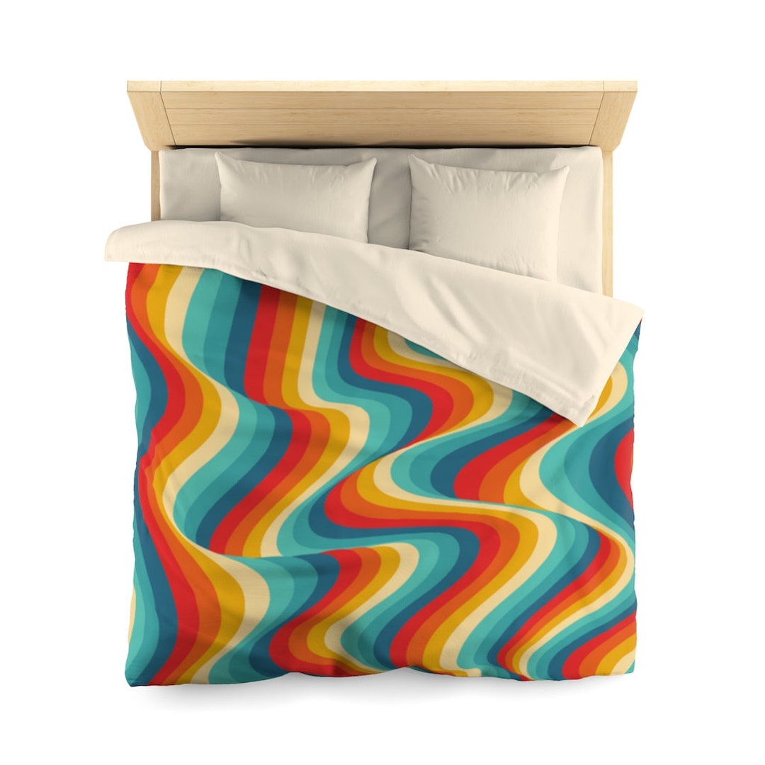 70s Retro Stripes Duvet Cover Groovy 1970 Bedding Microfiber - Etsy