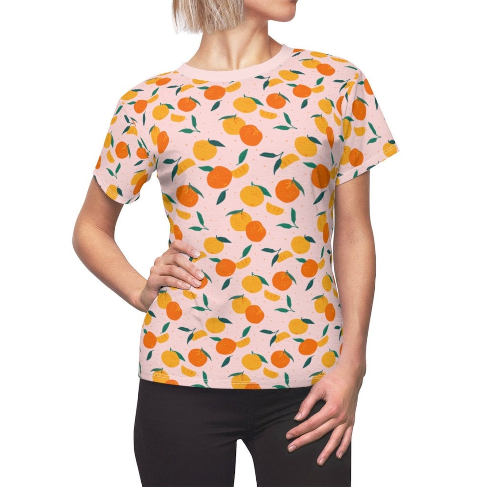 Peach Pattern Women Tshirt, Pink Fruit Peaches Designer Adult Graphic ...