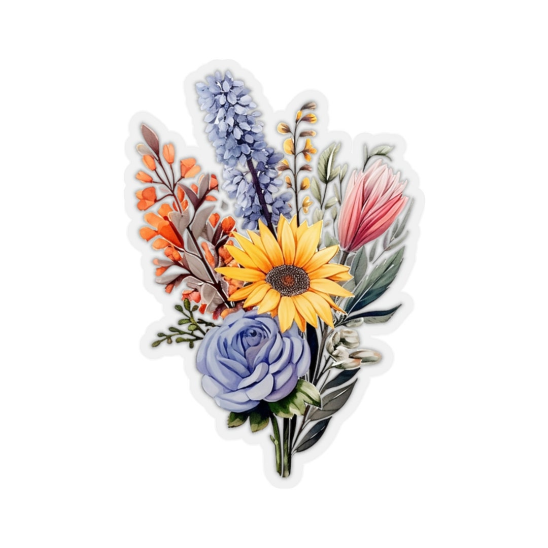 Wildflowers Sticker, Floral Bouquet Art Laptop Decal Vinyl Cute ...