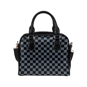 Gray Checkered Purse Handbag With Shoulder Strap, Cute Black Grey Check ...