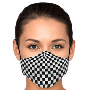 Black White Check Face Mask With Filter, Checkered Gingham Racing ...