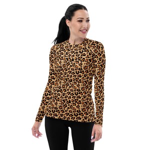 Leopard Women's Rash Guard, Animal Cheetah Print Swim Surf Shirt Long ...