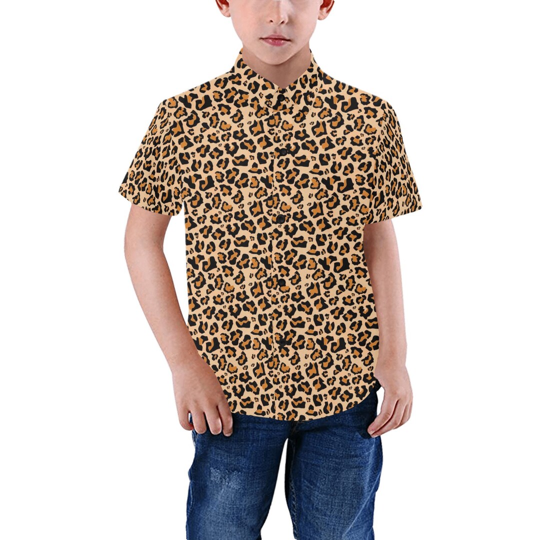 Leopard Boys Button up Shirt, Animal Cheetah Print Kids Dress Buttoned ...