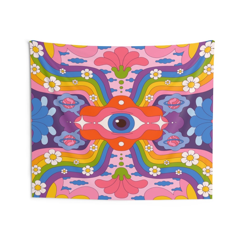Psychedelic Eye Tapestry Hippie Trippy Colorful Landscape - Etsy