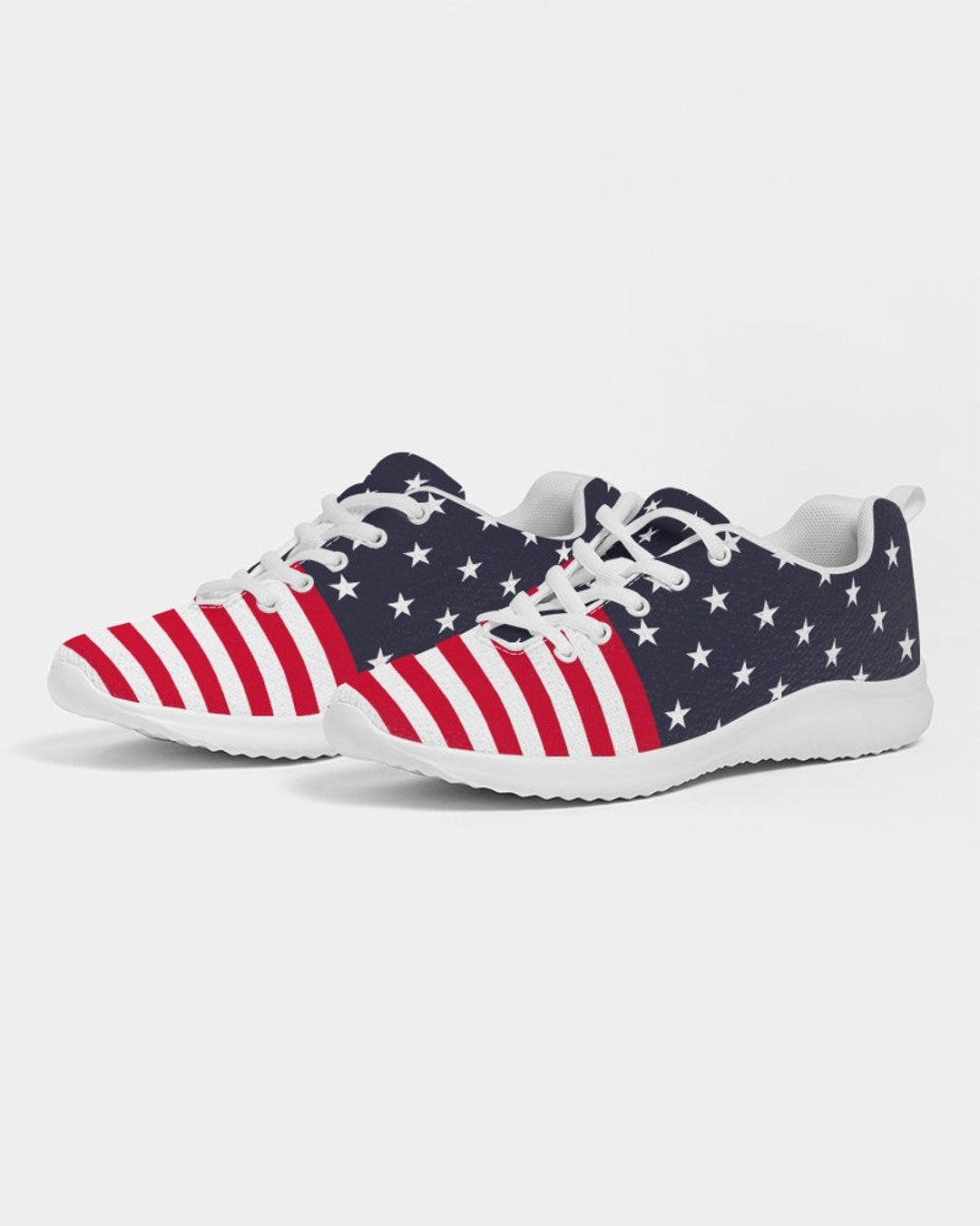 American Flag Athletic Sneakers, USA Red White Blue Stars Stripes Print ...