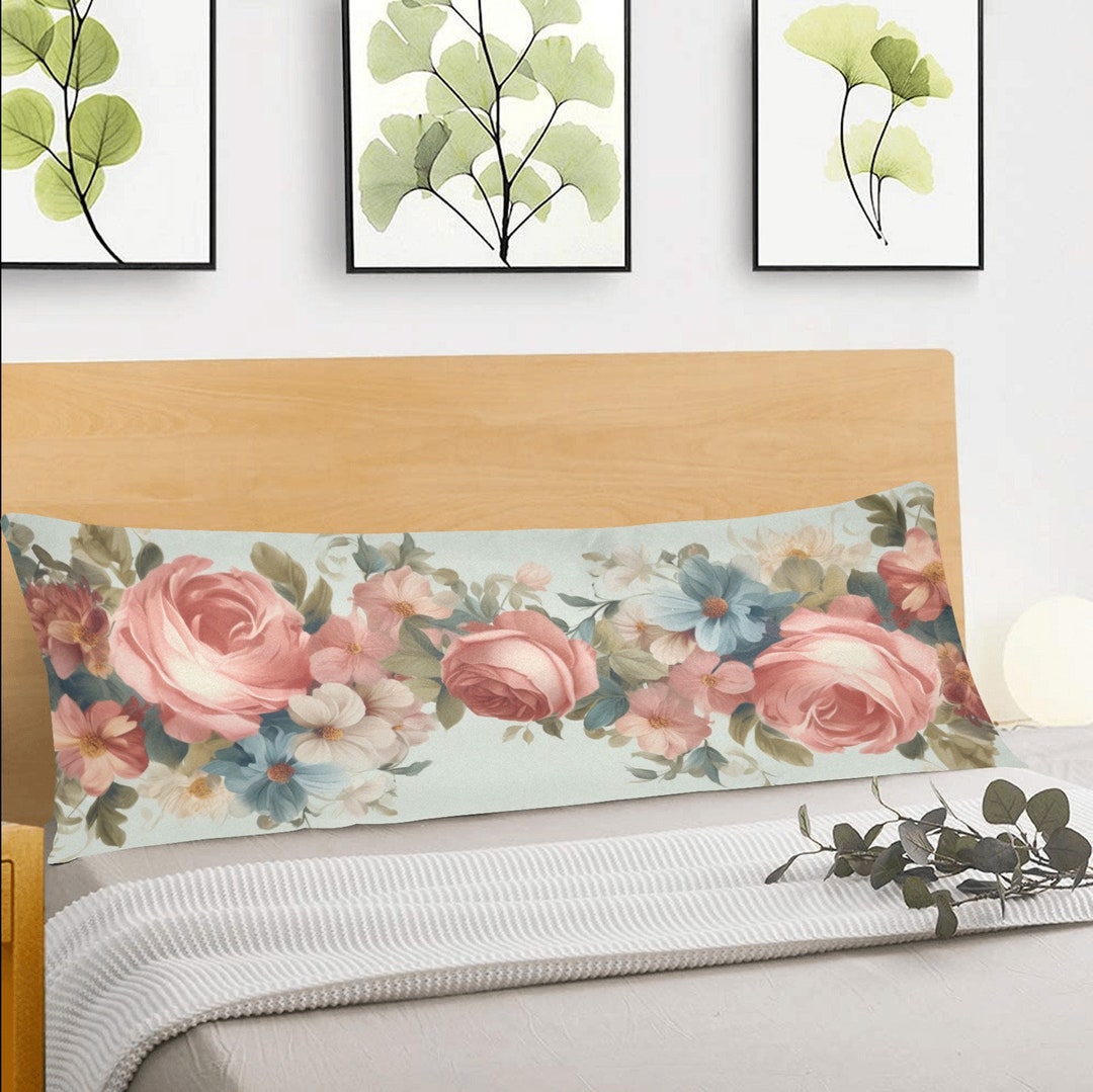 Vintage Pink Roses Body Pillow Case, Flowers Floral Retro Long Large ...