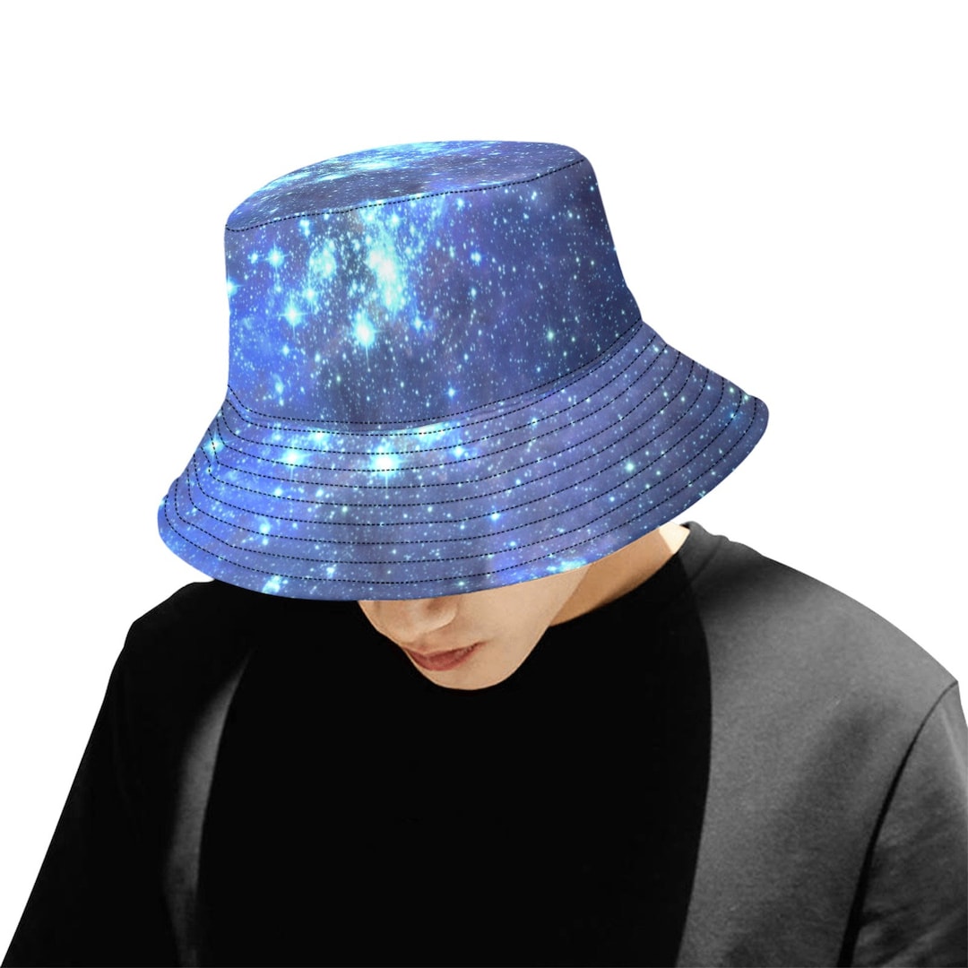 Galaxy Bucket Hat, Blue Space Stars Retro Vintage Summer Festival Cute ...