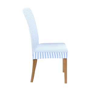 Light Blue Striped Dining Chair Seat Covers, White Stretch Slipcover ...