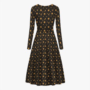 Celestial Long Sleeve Maxi Dress, Sun Moon Stars Space Black Boho Women ...