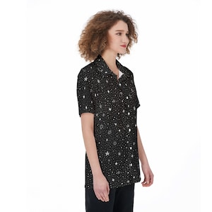 Stars Shirt Women, Black White Space Galaxy Button up Ladies Blouse ...