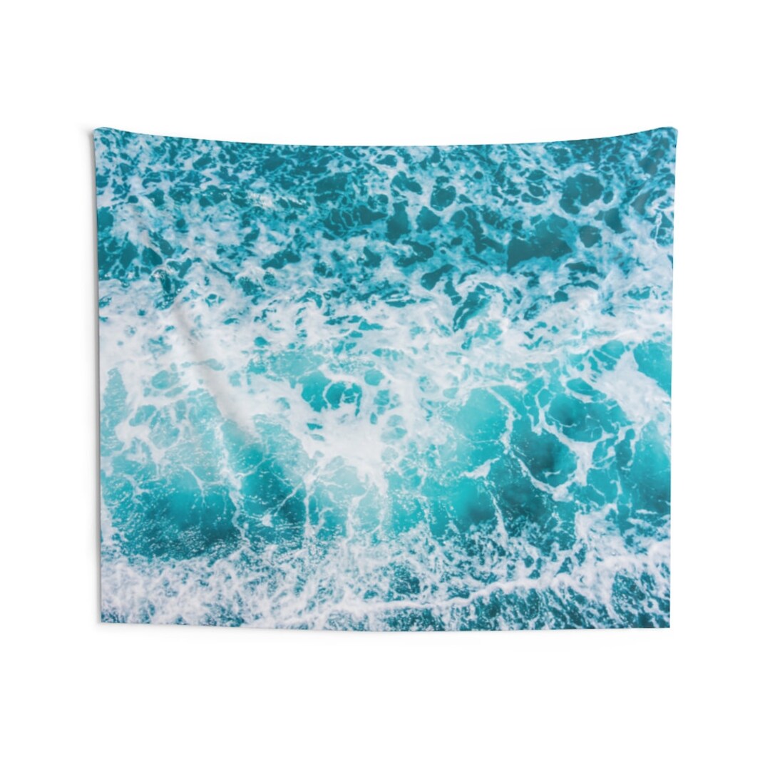 Blue Sea Ocean Water Waves Tapestry, Stormy Landscape Indoor Wall Art ...