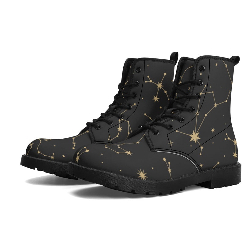 Constellation Women Leather Boots, Stars Space Vegan Lace up Shoes ...