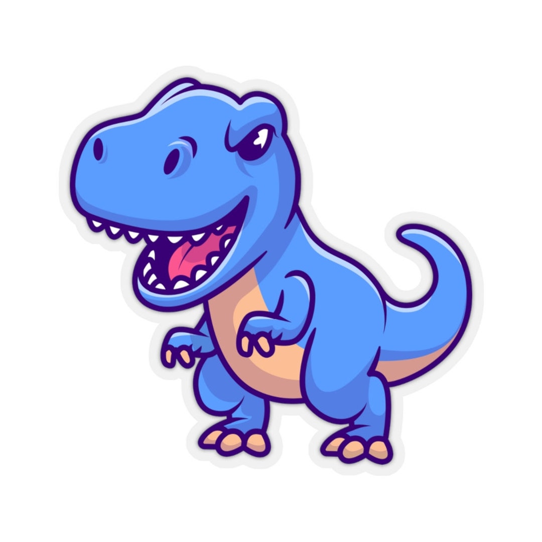 Trex Dino Sticker, Cute Dinosaur Blue Vinyl Decal Label Phone ...