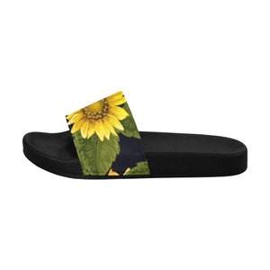 Sunflower Women Slide Sandals, Yellow Flower Floral Shoes Flat Wedge ...