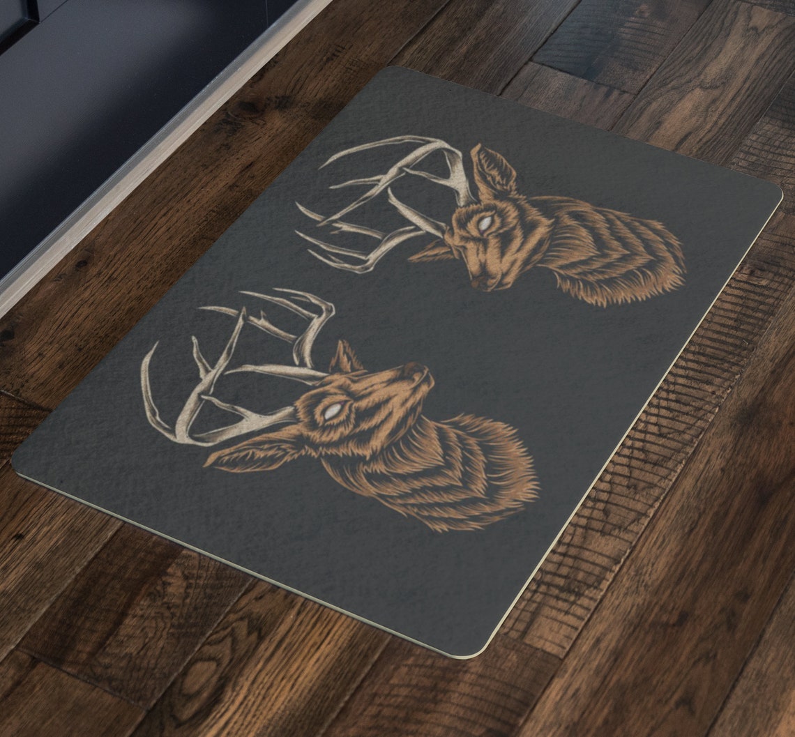 Deer Head Doormat Animal Antlers Cabin Buck Floor Rug Front - Etsy