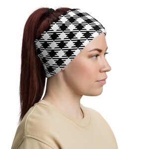 Black White Checker Face Mask Neck Gaiter, Gingham Print Check Fabric ...
