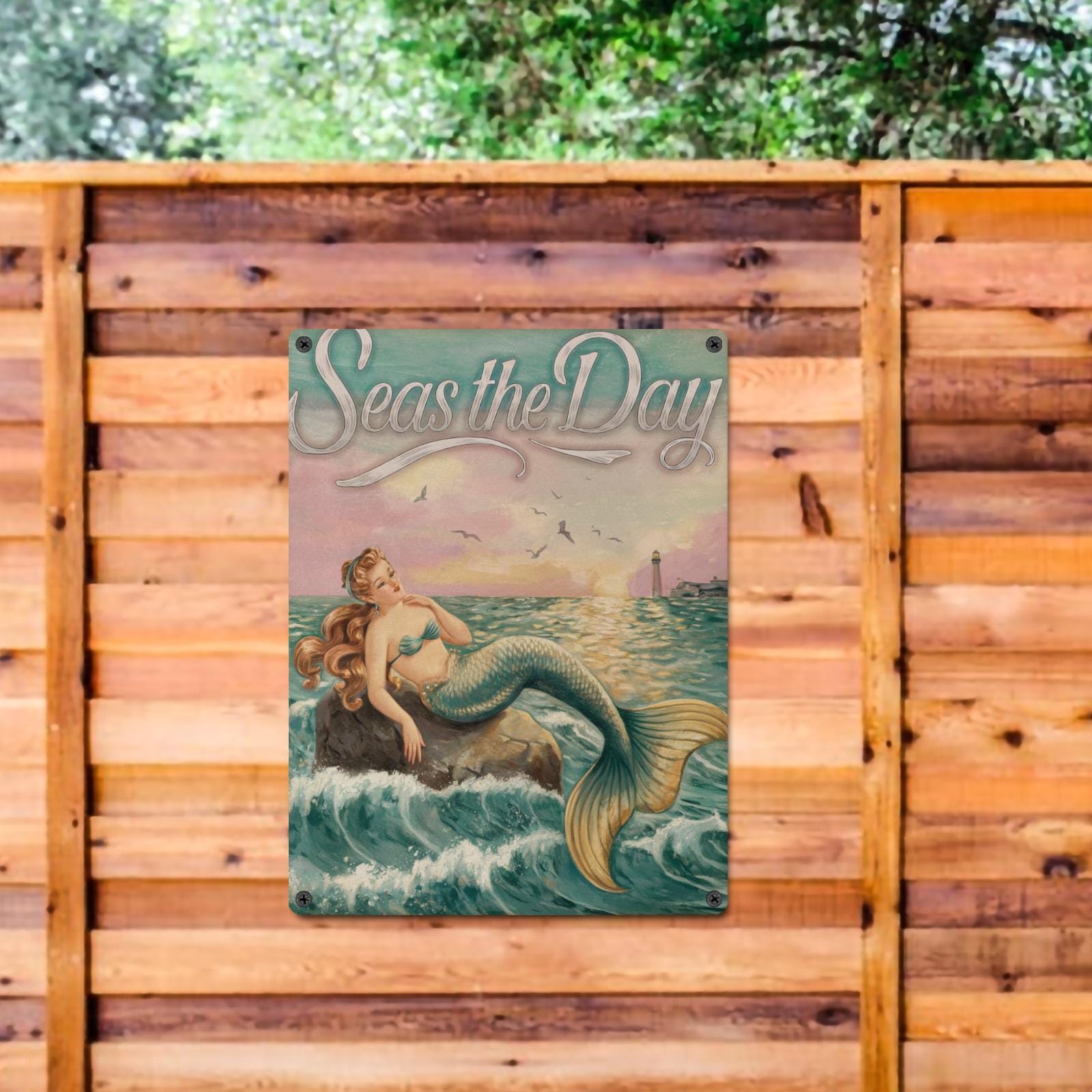 Mermaid Vintage Metal Tin Signs, Ocean Beach House Sea Coastal Retro ...