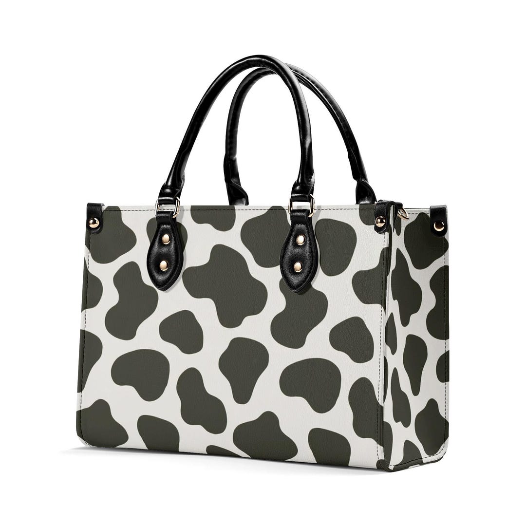 Cow Print Shoulder Purse, Animal Black White Pattern Crossbody Vegan ...