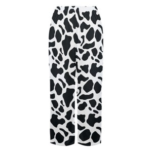 Cow Print Women Pajamas Pants, Black and White Animal Pattern Satin PJ ...