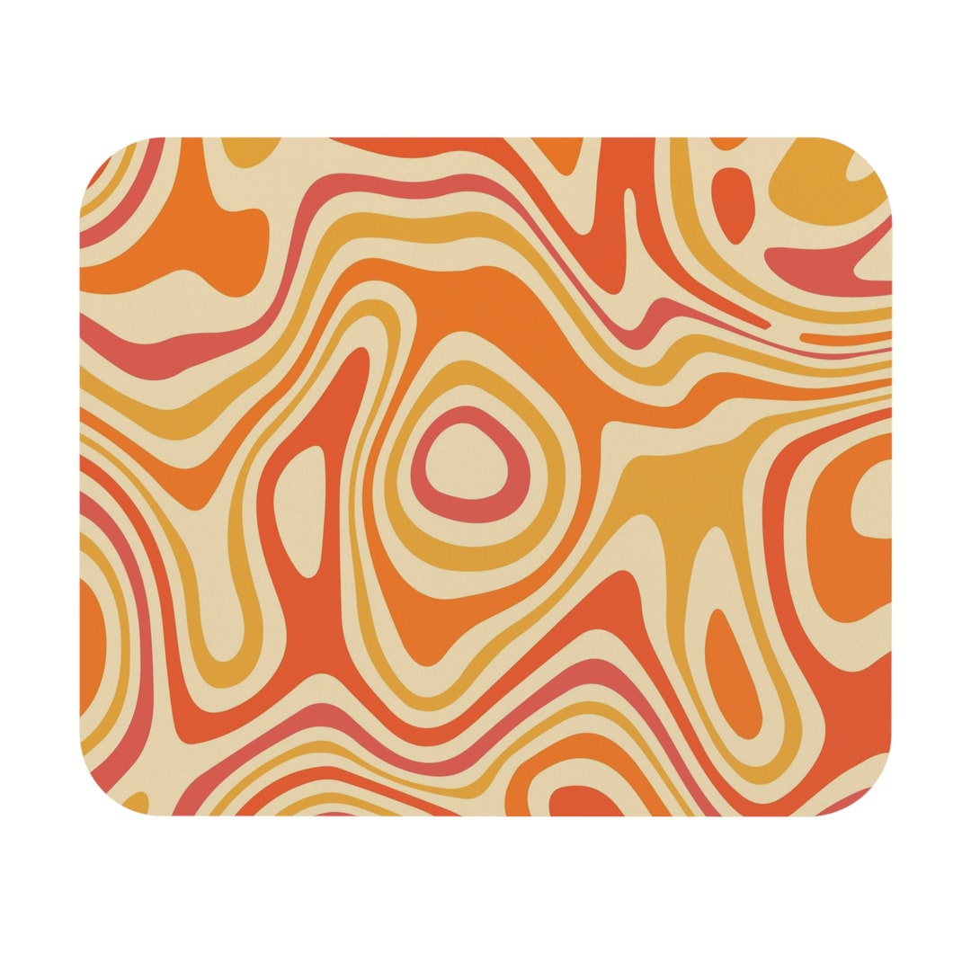 70s Groovy Mouse Pad, Waves Retro Vintage Orange Abstract Computer ...