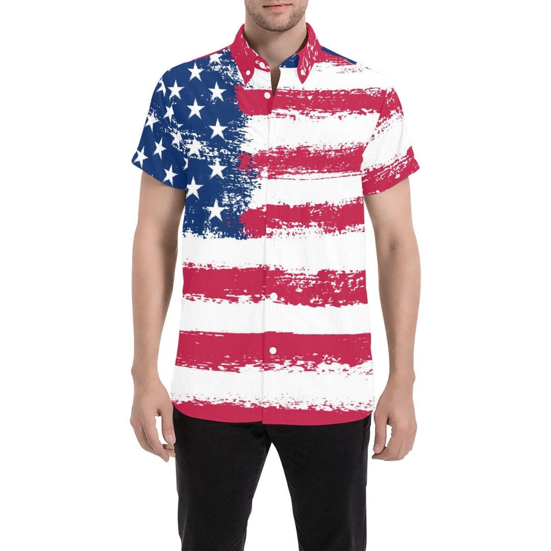 American Flag Button Down Shirt Men, Patriotic 4th of July Red Blue ...