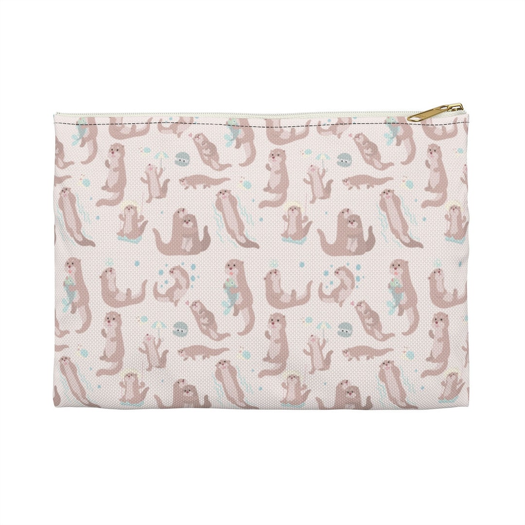 Sea Otter Zip Pouch Bag, Pink Pastel Pencil Makeup Travel Cosmetic Cute ...