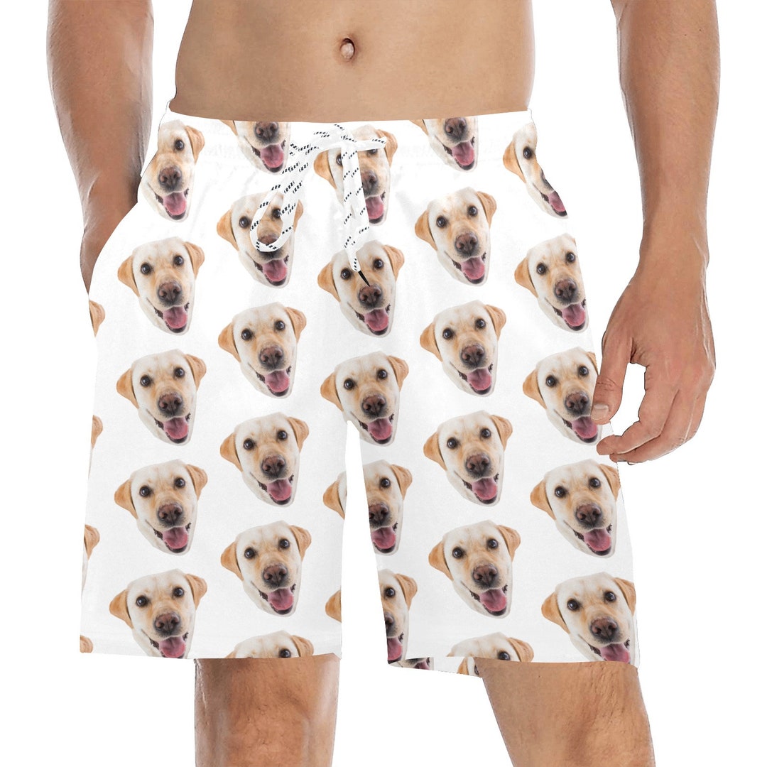 Custom Men Swim Trunks, Dog Face Photo Pet Cat Personalized Shorts ...
