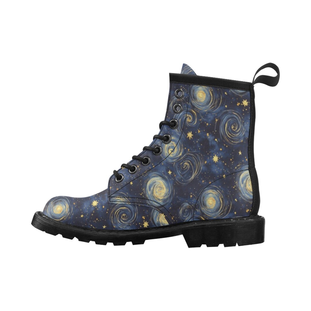 Starry Night Sky Stars Women Boots, Galaxy Swirly Space Black Vegan ...