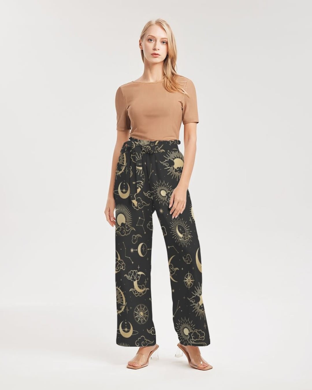 Sun Moon Women Wide Leg Pants Pockets, Constellation Celestial Space ...