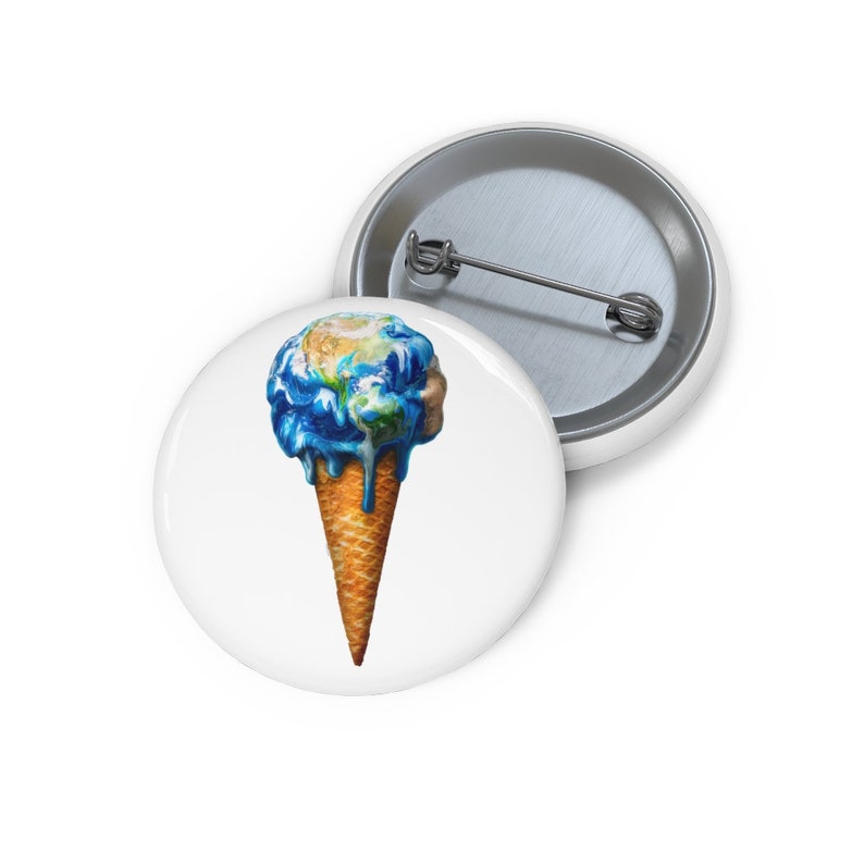 Melting Ice Cream Earth Pins Button Badge Cone Climate Change - Etsy