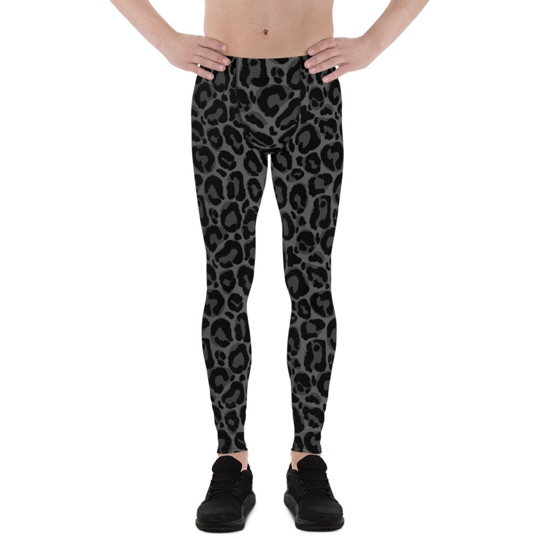 Black Leopard Men Leggings, Animal Print Panther Cheetah Jaguar Grey ...