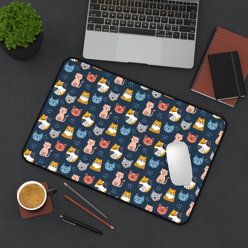 Cat Desk Mat, Cute Kittens Art Large Small Wide Gaming Keyboard Mouse ...