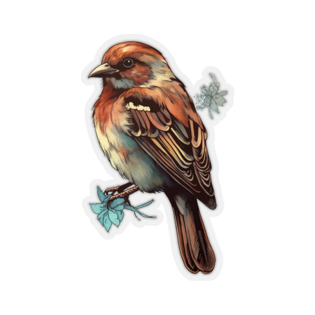 Sparrow Sticker, Bird Animal Laptop Decal Vinyl Cute Waterbottle ...