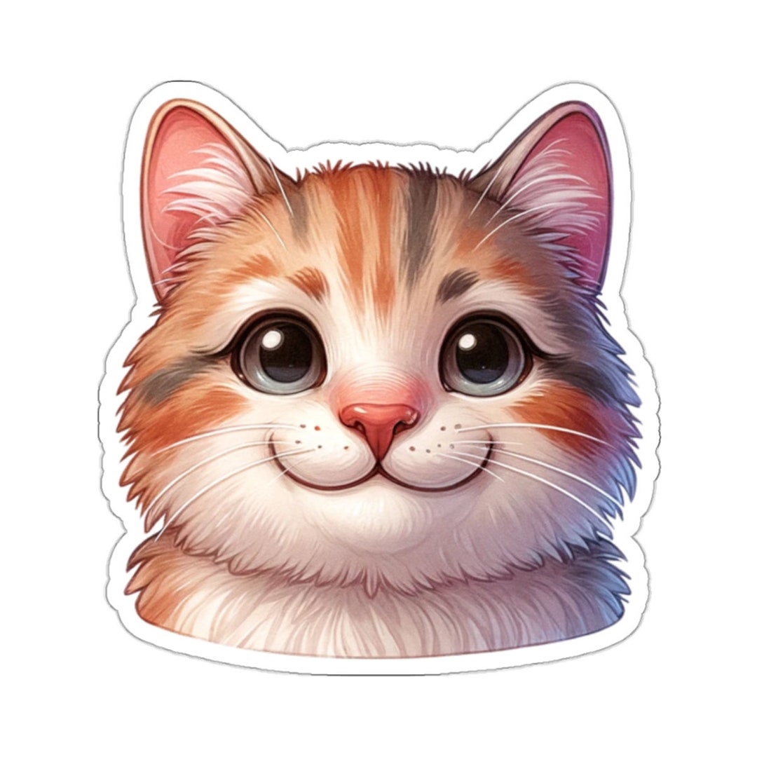 Cat Head Sticker Decal, Kitten Watercolor Art Vinyl Laptop Cute ...
