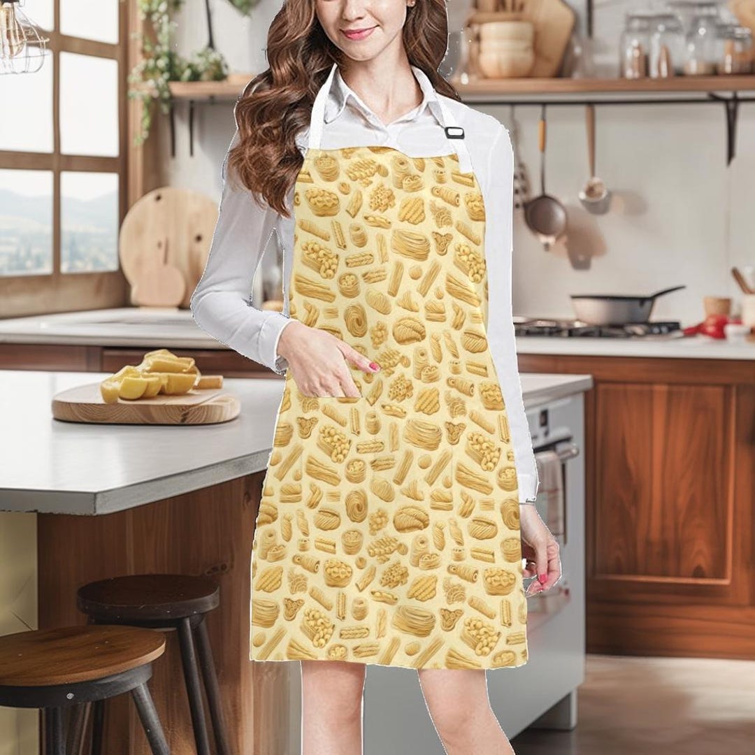 Pasta Types Apron for Women With Pockets, Yellow Italian Food Chef Cute ...