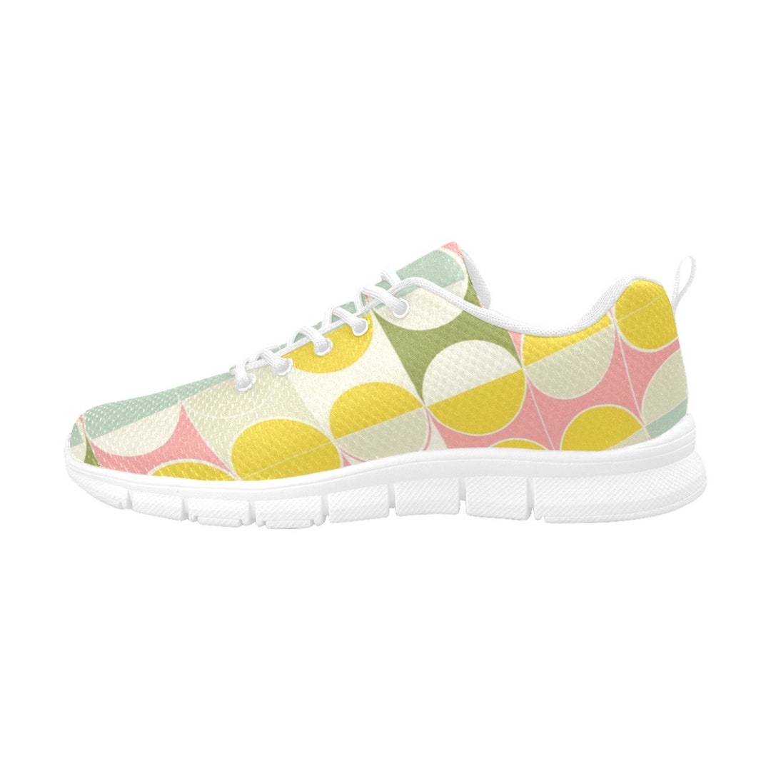 Mid Century Modern Women Sneakers Shoes, Geometric Yellow Print Gym ...