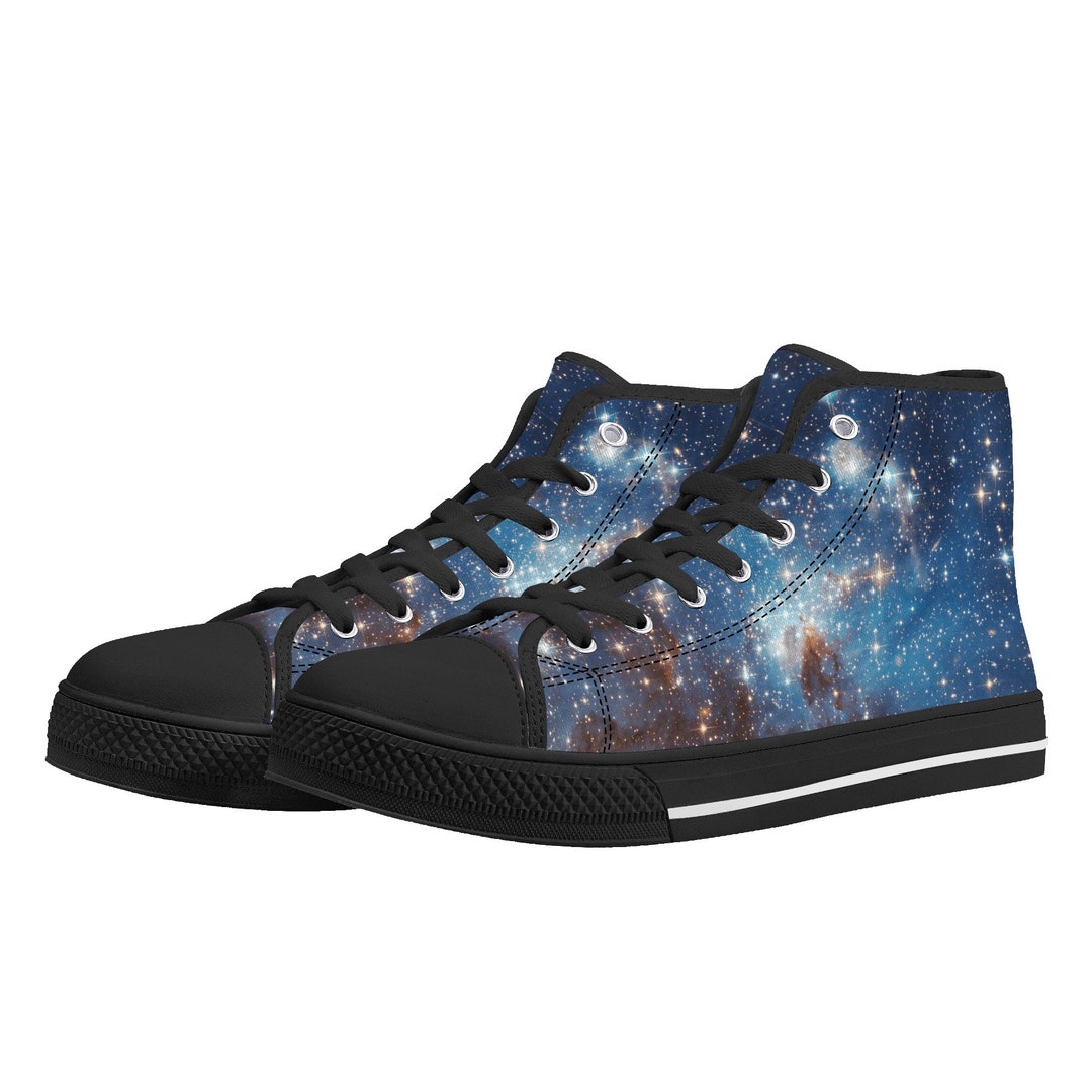 Galaxy Men High Top Shoes, Canvas Blue Space Sneakers Nebula Universe ...