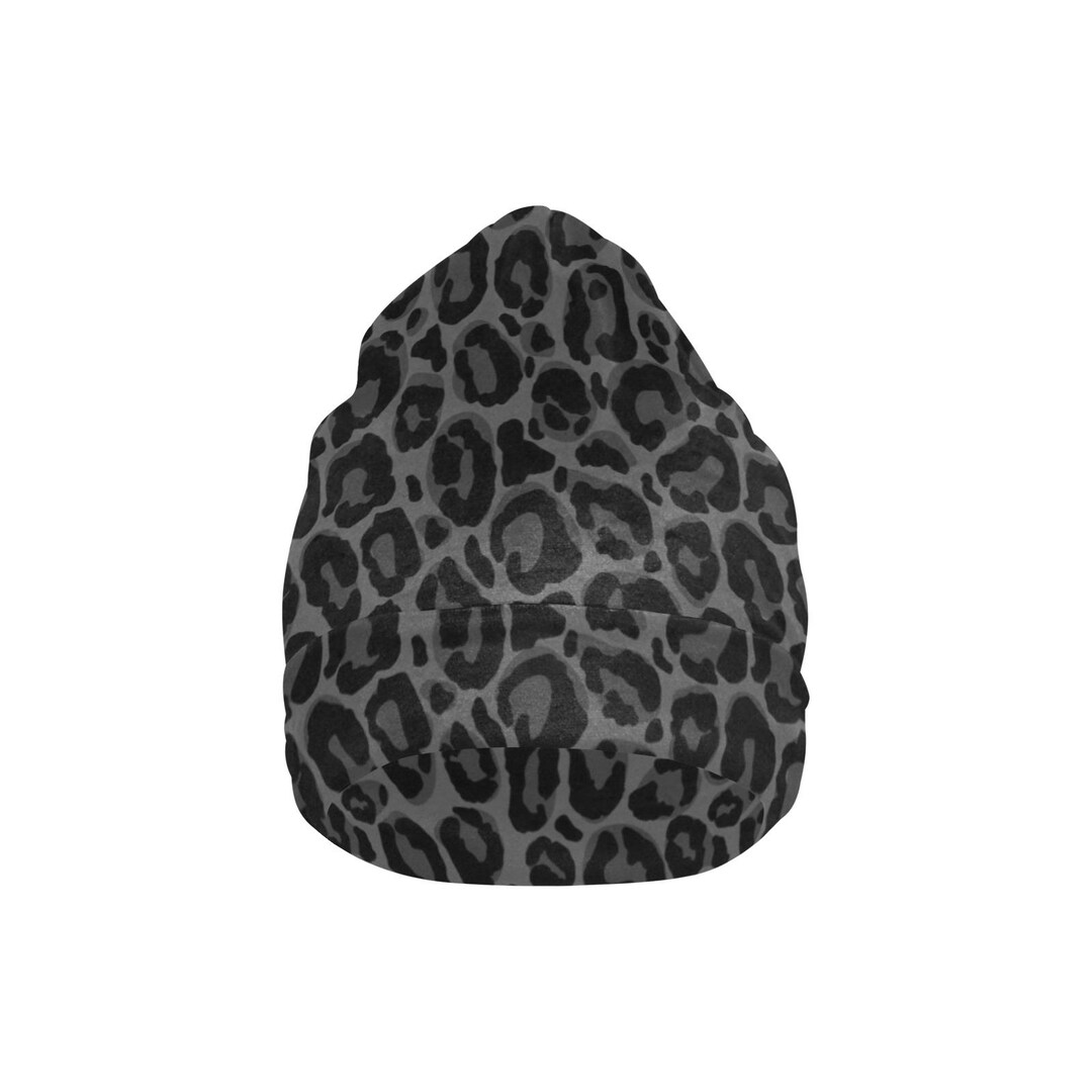 Black Leopard Beanie Cap, Grey Cheetah Animal Print Soft Fleece Party ...