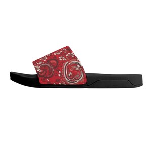 Red Paisley Men Slides Sandals, Bandana Designer Shower Beach Shoes ...