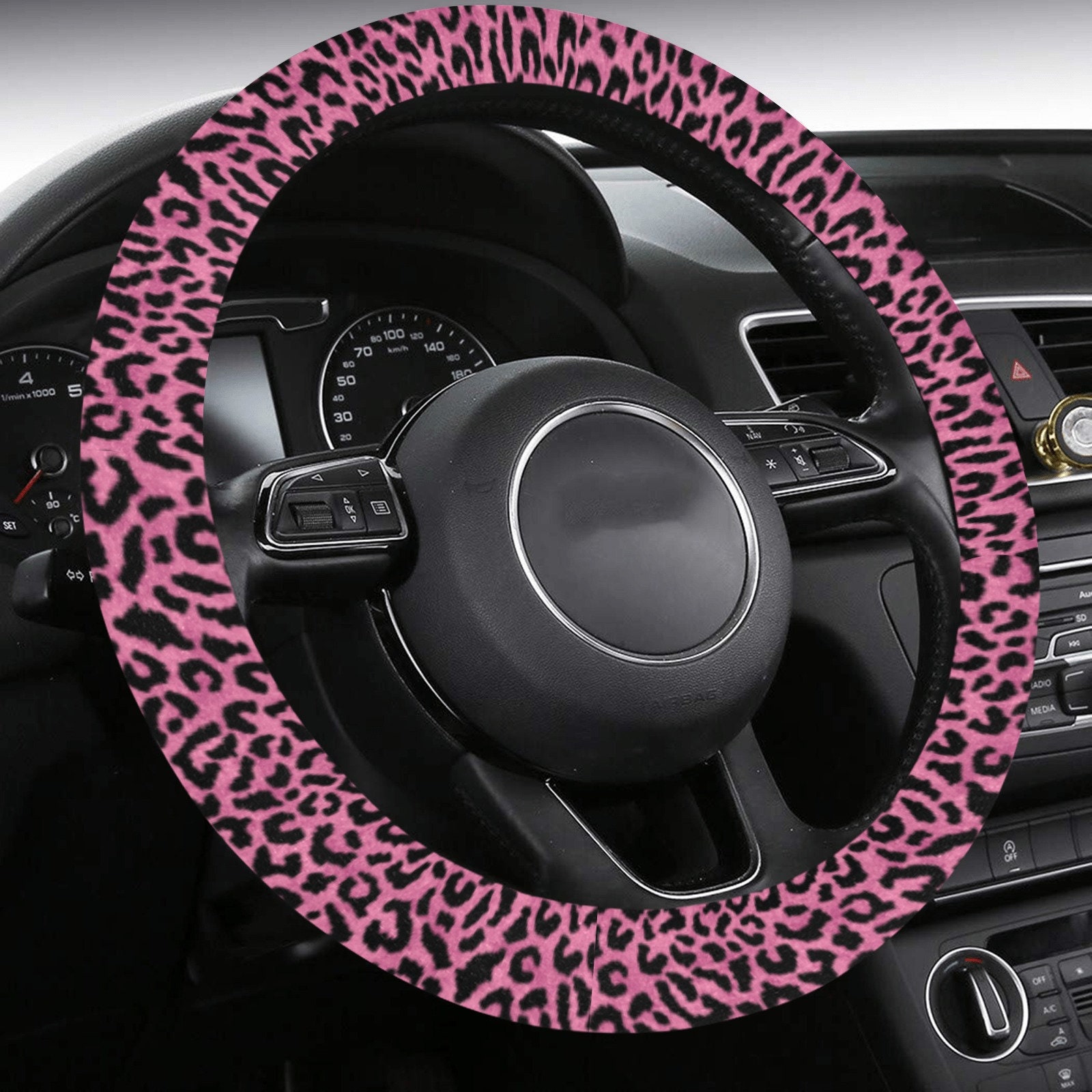 Pink Leopard Steering Wheel Cover Designed & Sold By Carmela