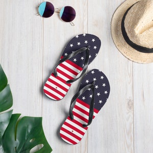 American Flag Flip Flops, Patriotic USA Red White Blue Stars Stripes ...