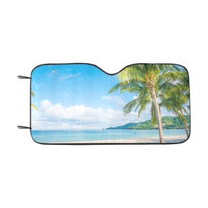 Tropical Beach Windshield Sun Shade, Ocean Sea Palm Tree Car ...
