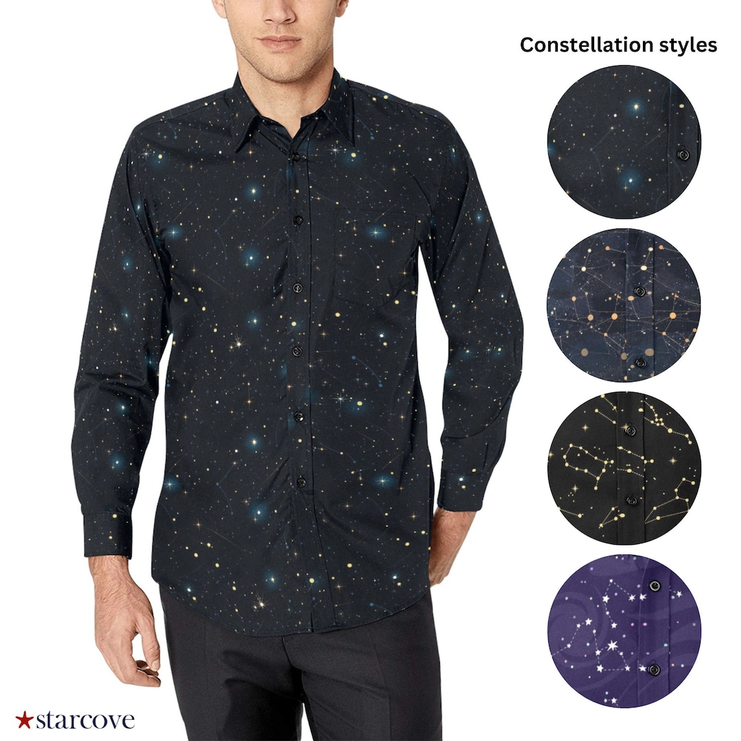 Constellation Space Long Sleeve Men Button up Shirt, Universe Stars ...