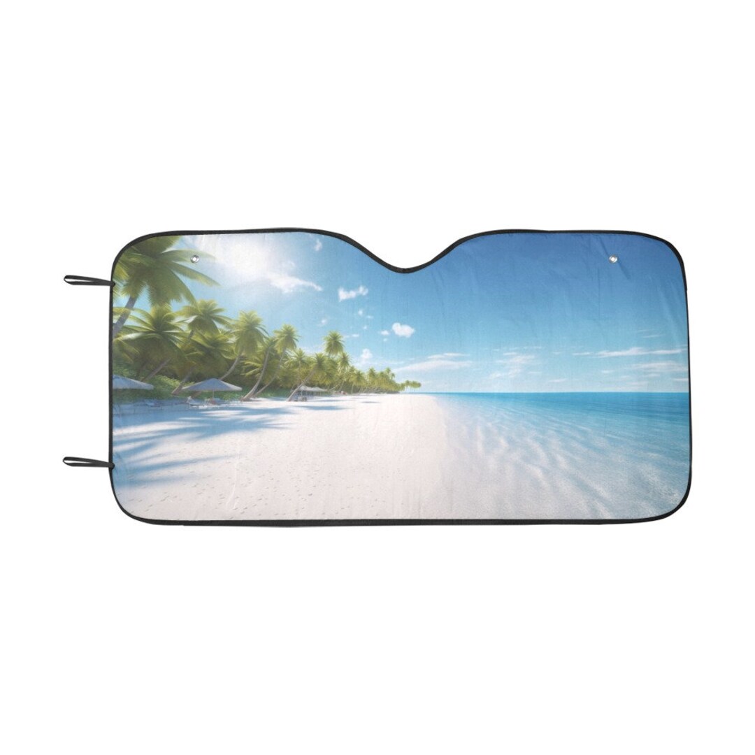 Tropical Beach Windshield Sun Shade, Ocean Sea Sand Car Accessories ...