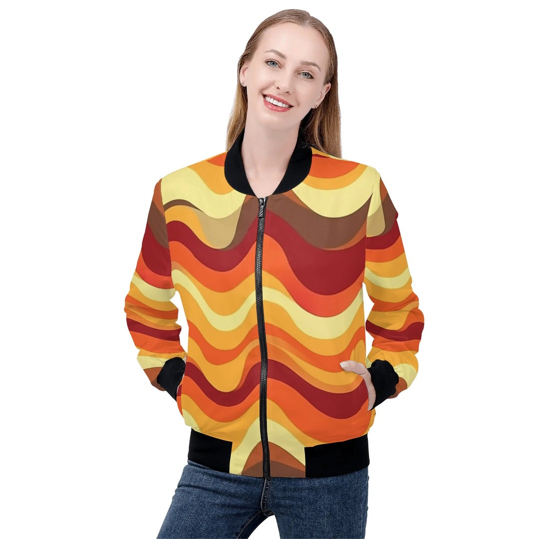 Retro Vintage 70s Women Bomber Jacket, 1970s Orange Brown Ladies Female ...