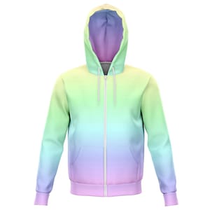 Pastel Rainbow Zipper Hoodie, Tie Dye Hooded Sweatshirt Kawaii Goth ...