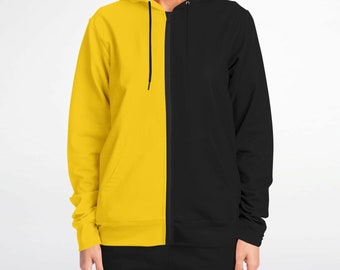 Half Black and Half Yellow Hoodie, Two Tone Color Split Half Black and Half Yellow Hoodie, Two Tone Color Split