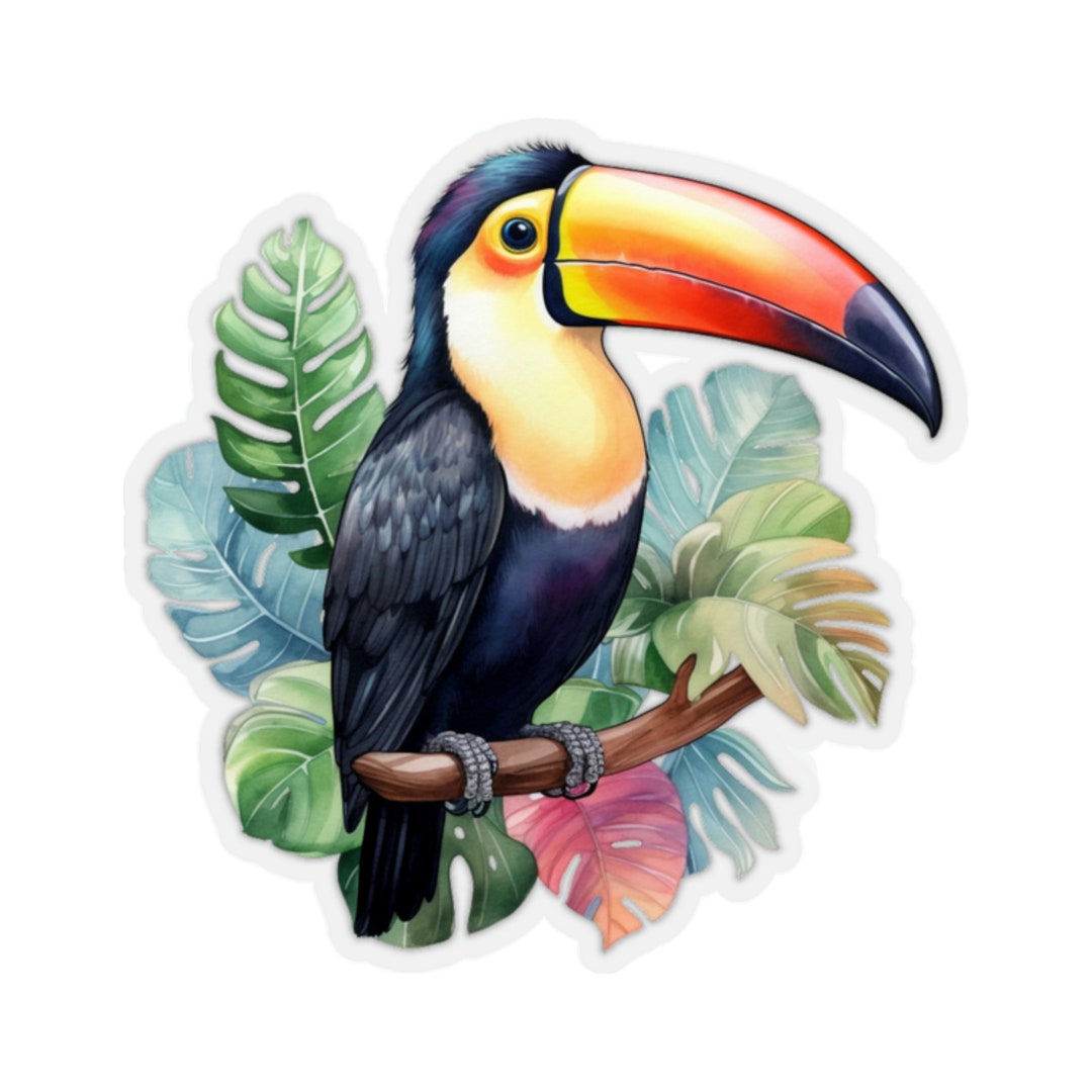 Toucan Sticker, Tropical Leaves Bird Animal Laptop Decal Vinyl Cute ...
