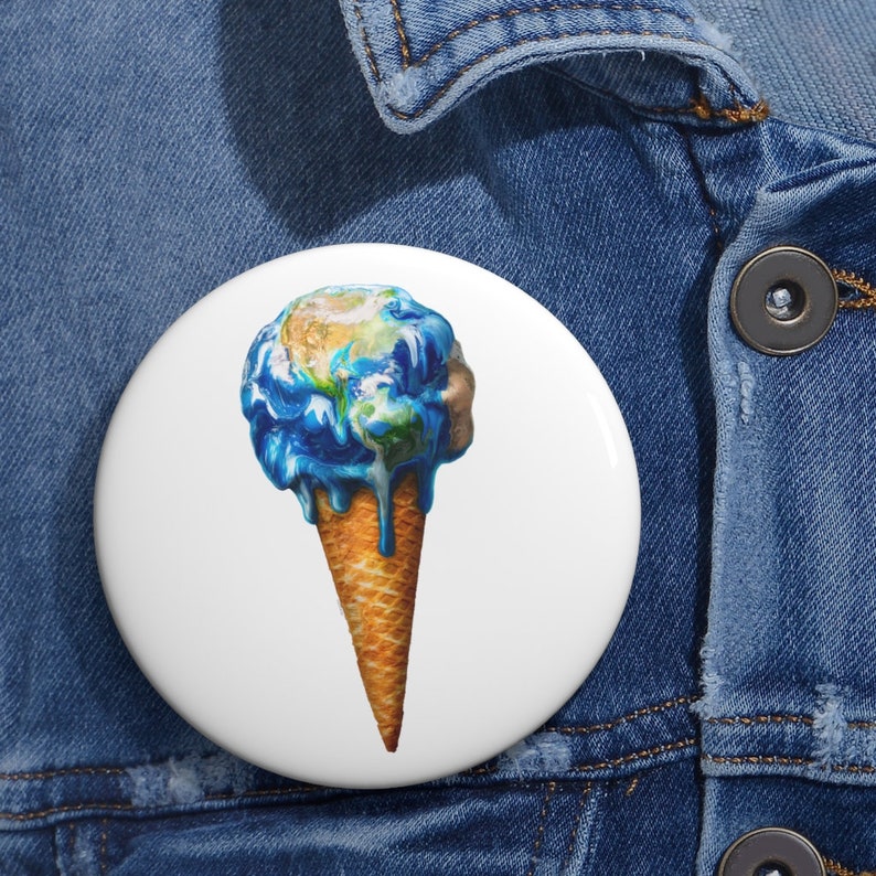 Melting Ice Cream Earth Pins Button Badge Cone Climate Change - Etsy