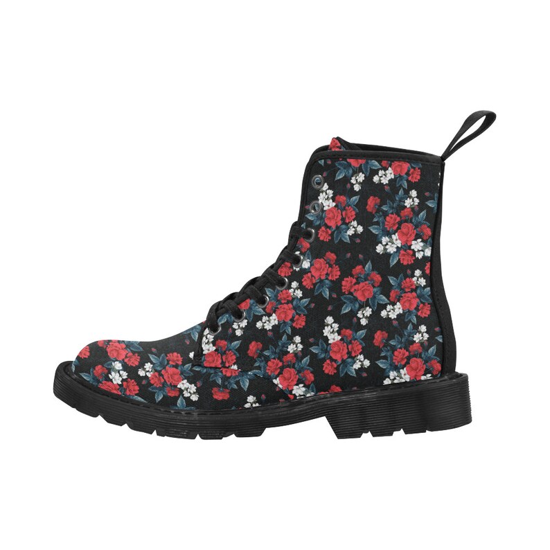 Red Roses Women's Boots Floral Vegan Canvas Lace up - Etsy